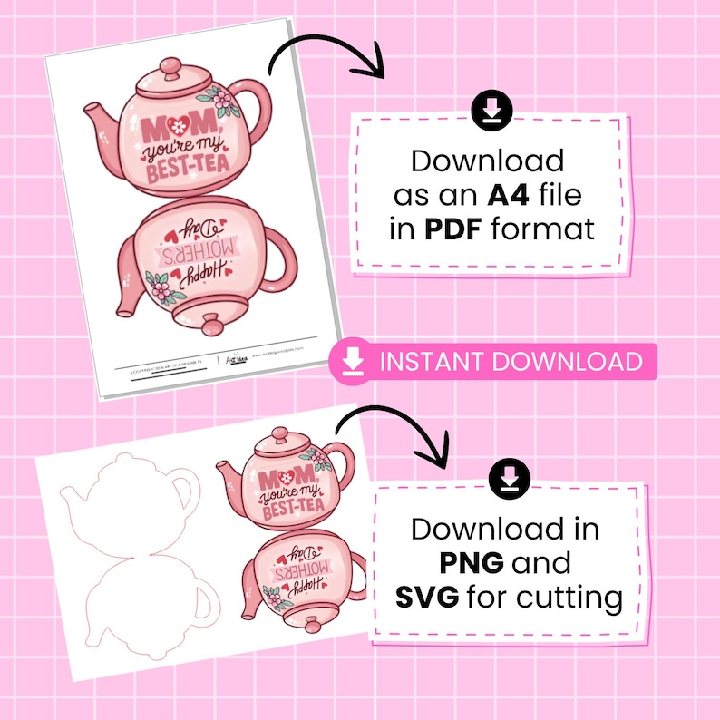 Mother's Day Teapot Tea Bag Holder, Printable Gift Tag (digital ...