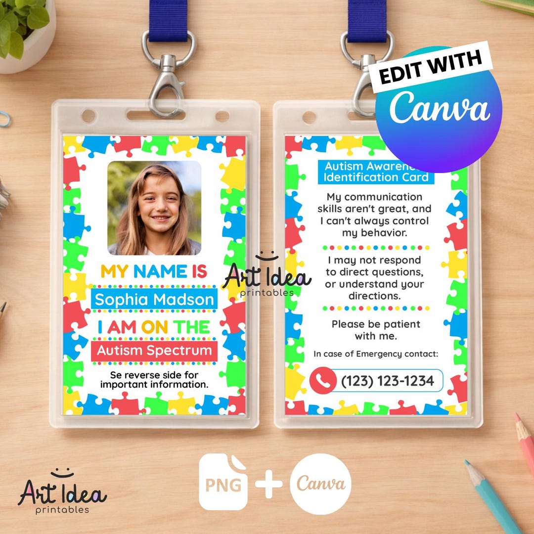 Autism ID Card Model 7 | Autism Support Identification | Emergency ...