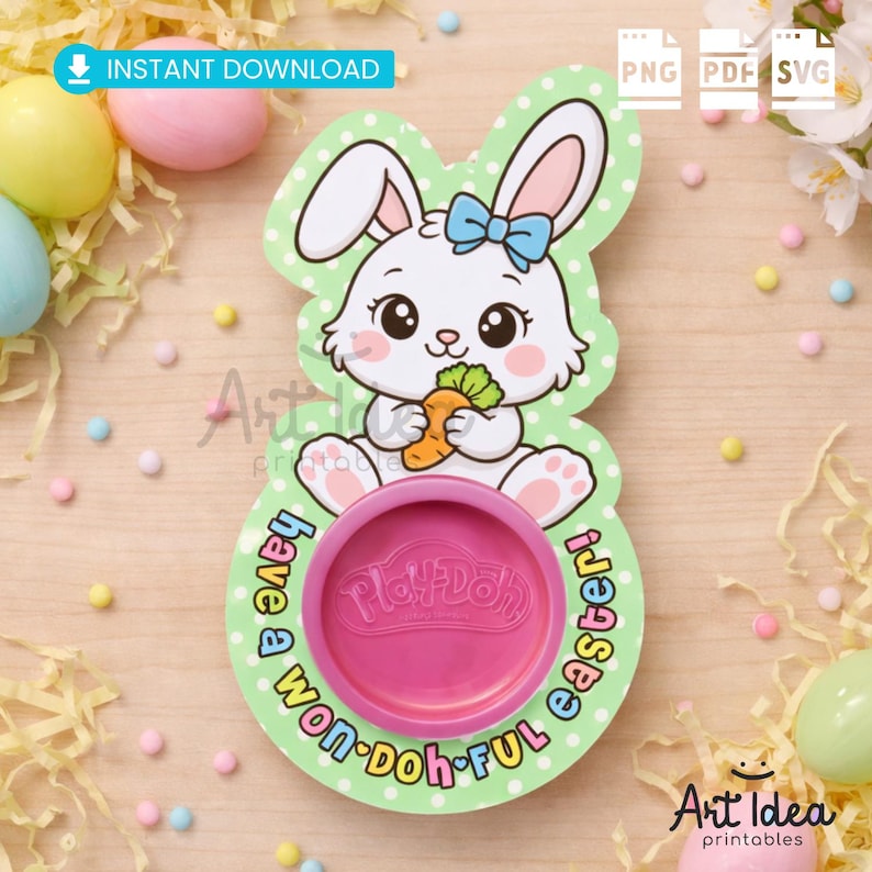 Easter Playdoh Card #1 | Won-doh-ful Easter Girl Bunny Printable ...