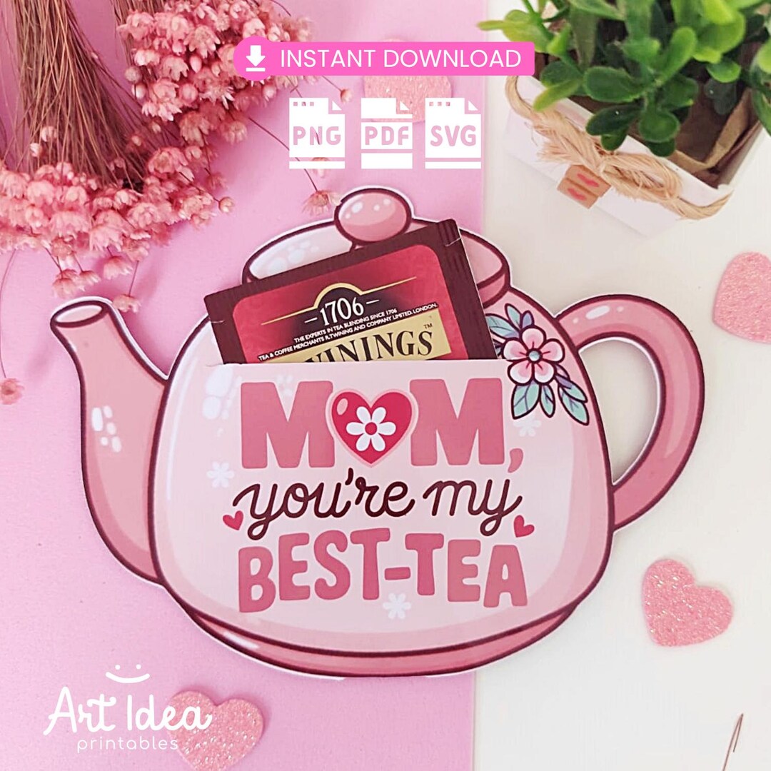 Mother's Day Teapot Tea Bag Holder, Printable Gift Tag (digital ...