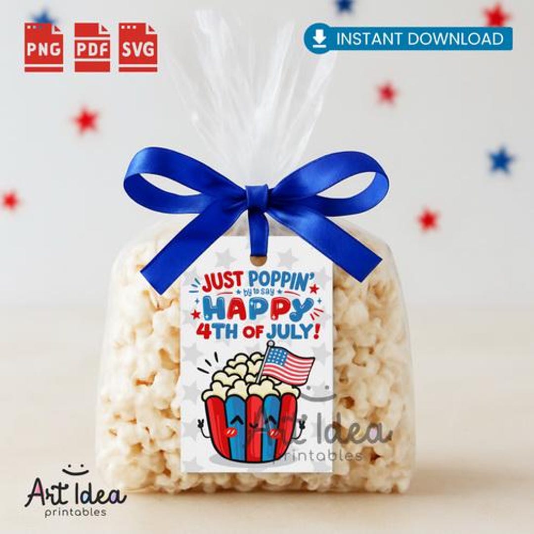 4th of July Tag | Just Poppin' by Printable | Patriotic Favor Tag | Red ...