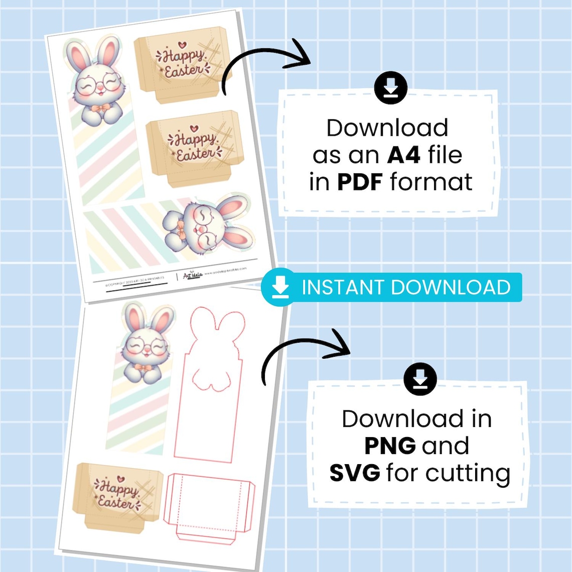 Easter Bunny Chocolate Holder, Printable Candy Gift Tag (instant ...