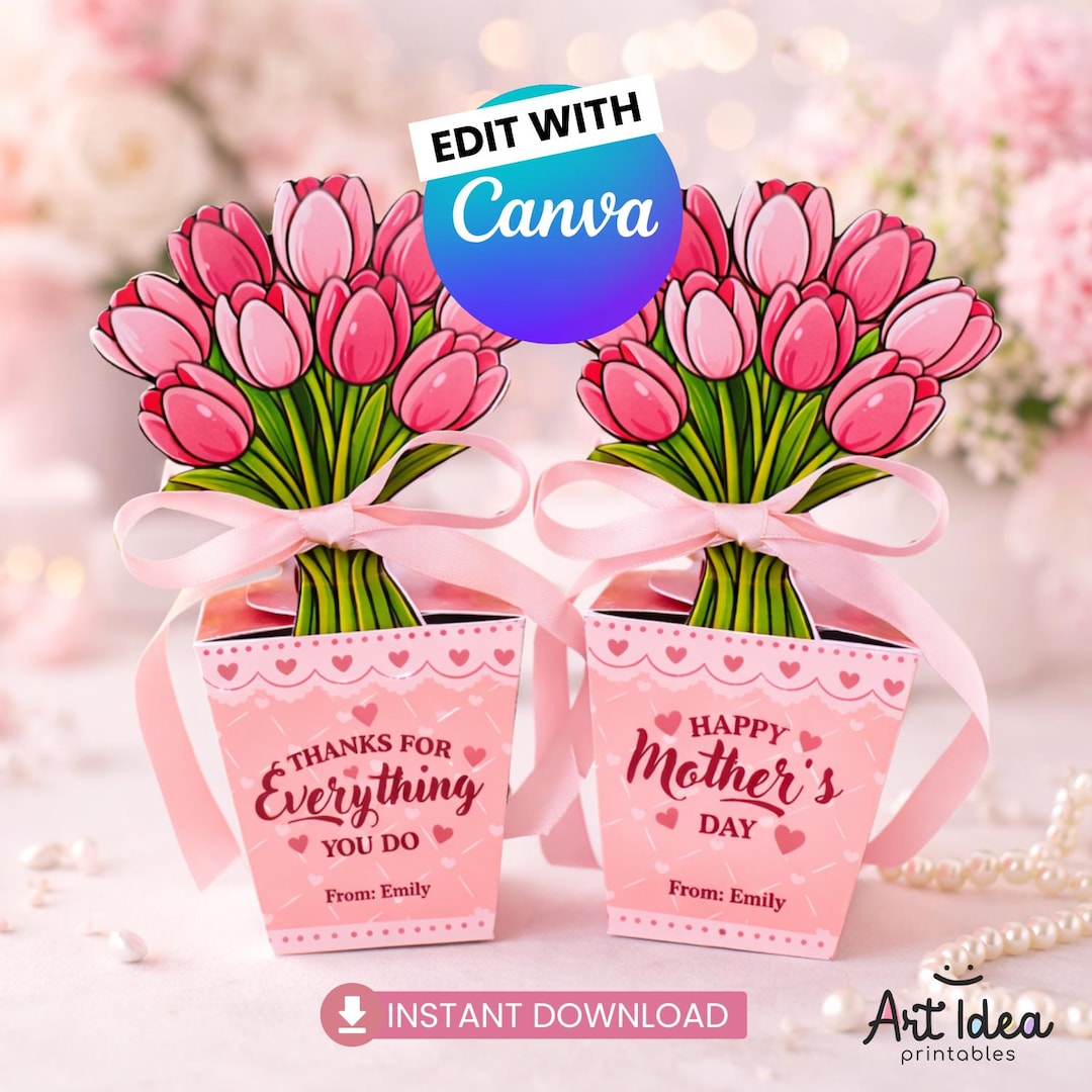 Editable Favor Box Template | Tulip Gift Box Printable | DIY Treat Box ...