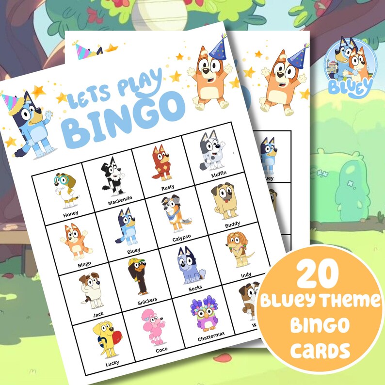 Bleuy Bingo Game, Birthday Games, Bluy Birthday, Bingo Birthday, Bluey ...