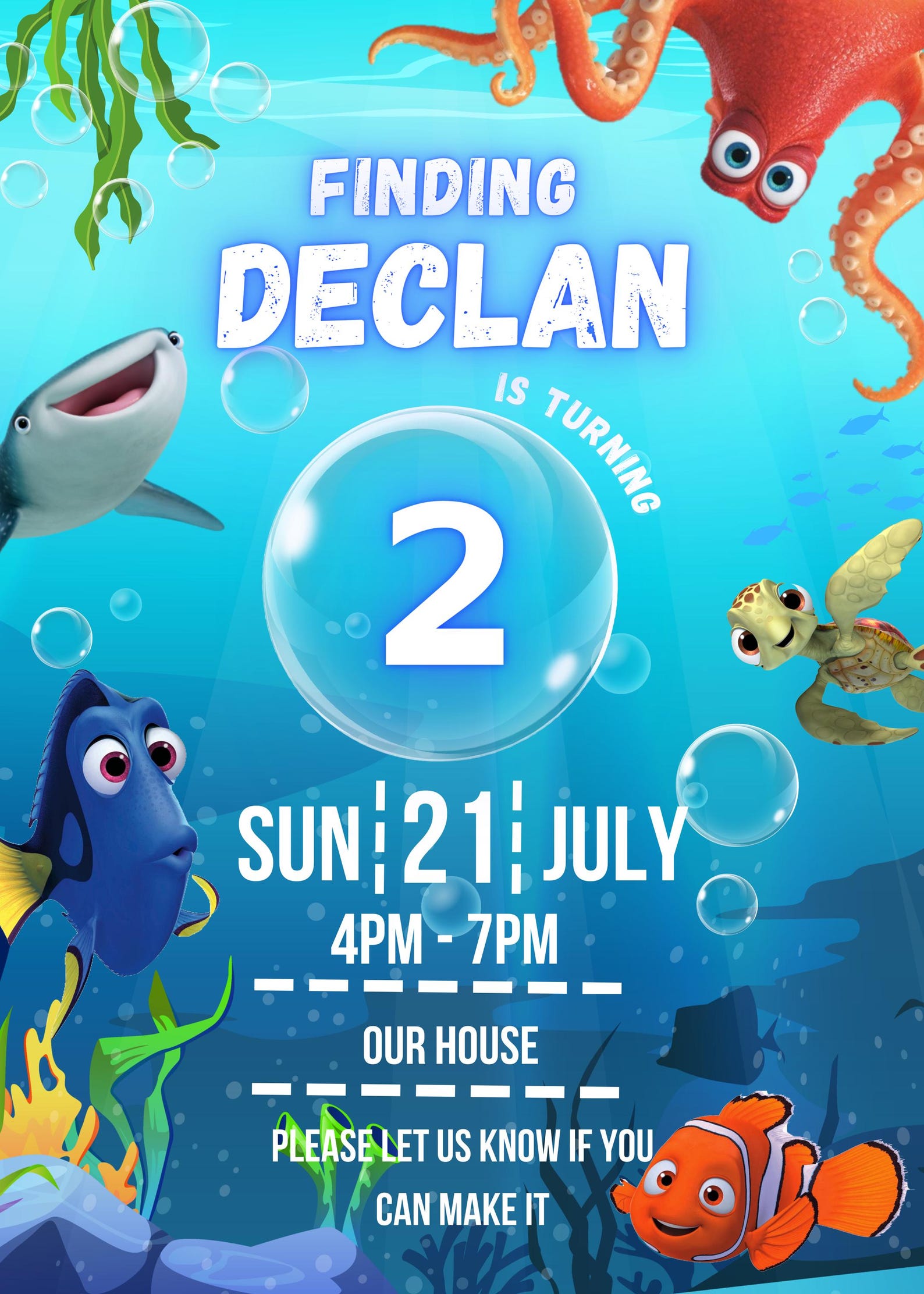 Finding Nemo Birthday, Find Nemo Birthday Invitation, Finding Nemo ...