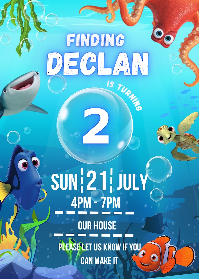 Finding Nemo Birthday Invitation, Editable Template (digital) - Etsy