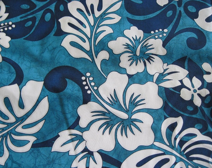 Blue, White and Turquoise Hawaiian Print Fabric - Etsy