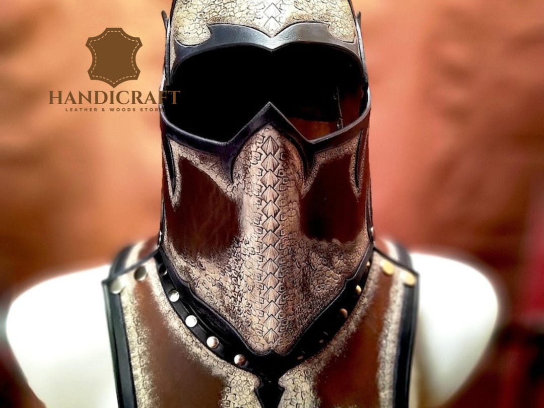 Custom Fantasy Leather Armor – Handmade Leather Helmet Gorget & Battle ...