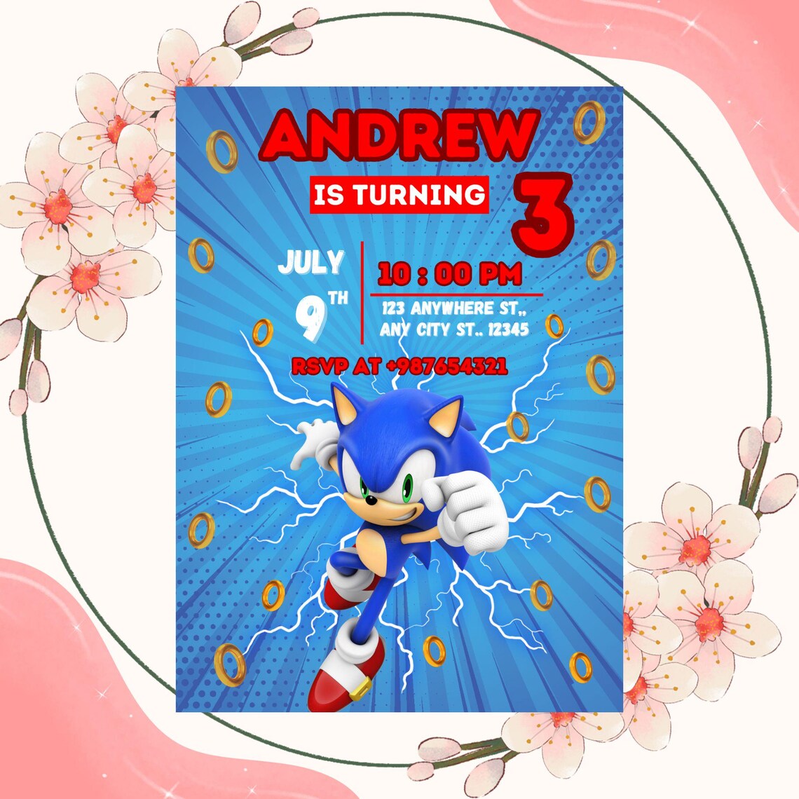 Sonic Birthday Invitation, Editable and Printable, Awesome Sonic Party ...