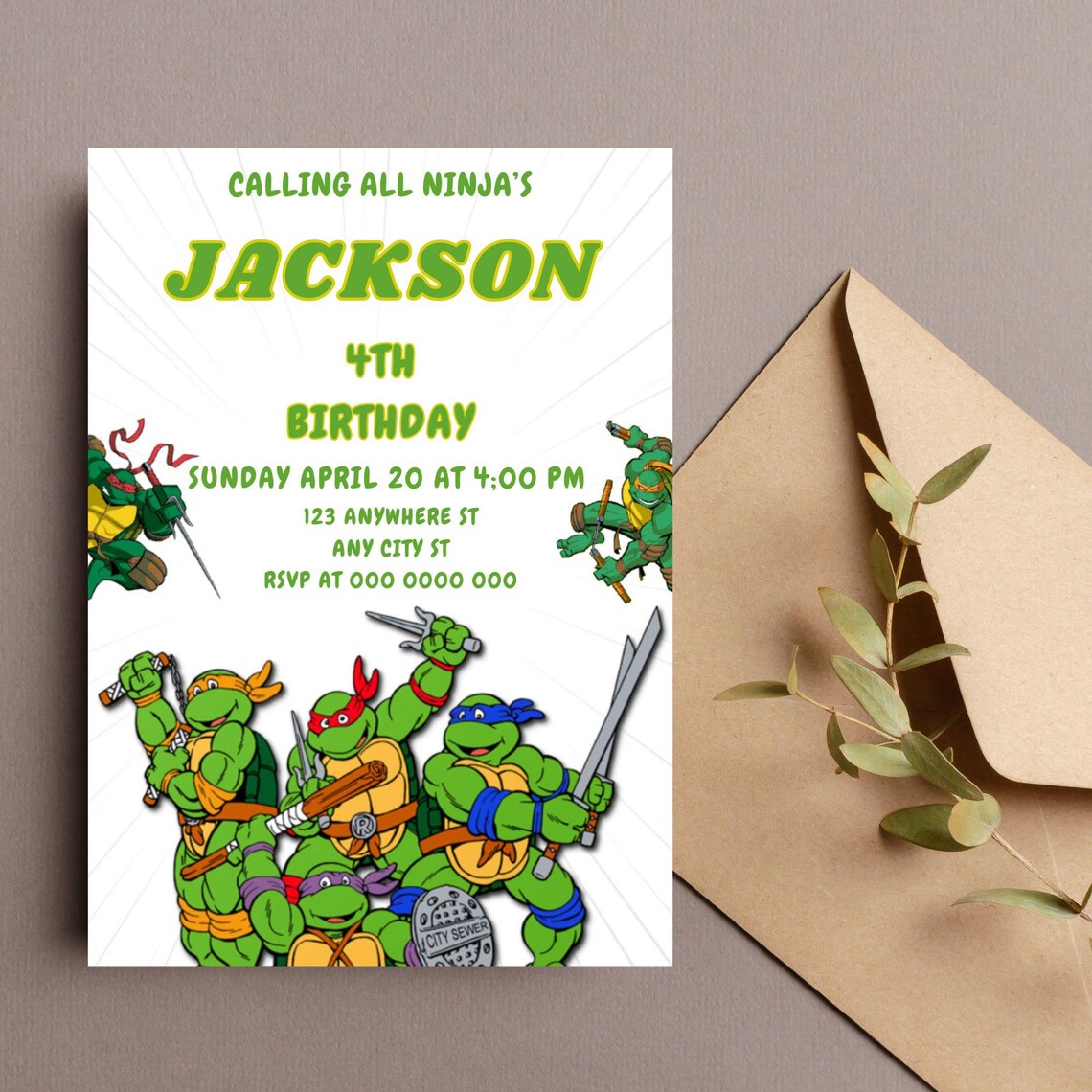 Editable Ninja Turtle Birthday Invitation | Printable Ninja Invite ...