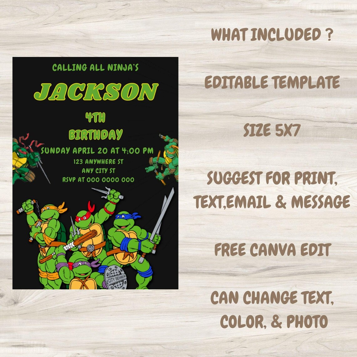 Editable Ninja Turtle Birthday Invitation | Printable Ninja Invite ...
