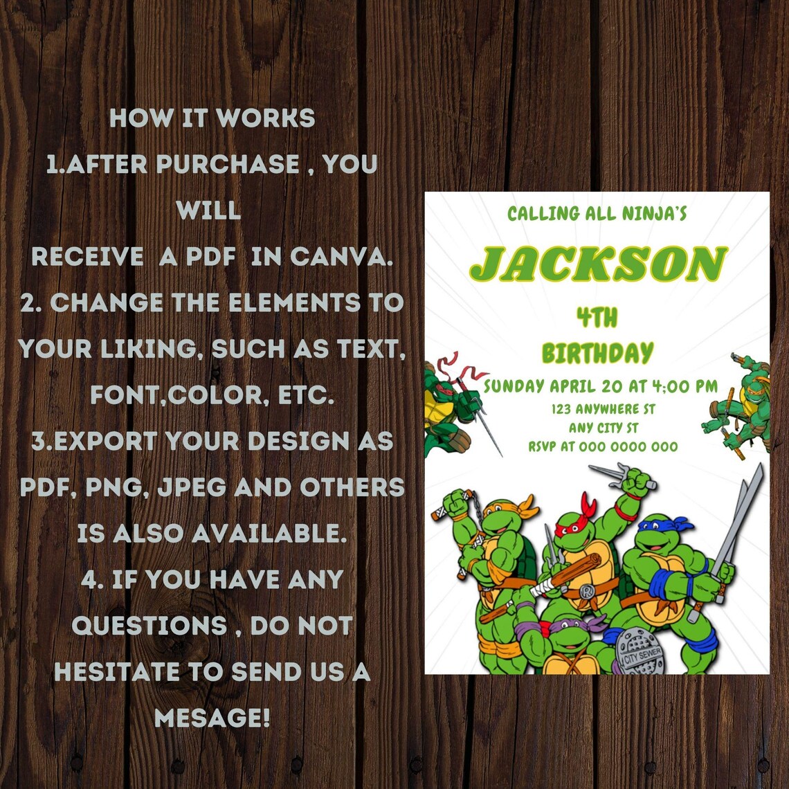 Editable Ninja Turtle Birthday Invitation | Printable Ninja Invite ...