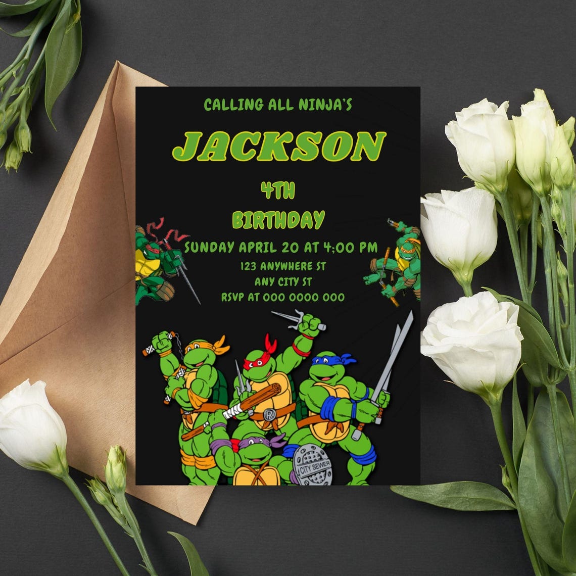 Editable Ninja Turtle Birthday Invitation | Printable Ninja Invite ...