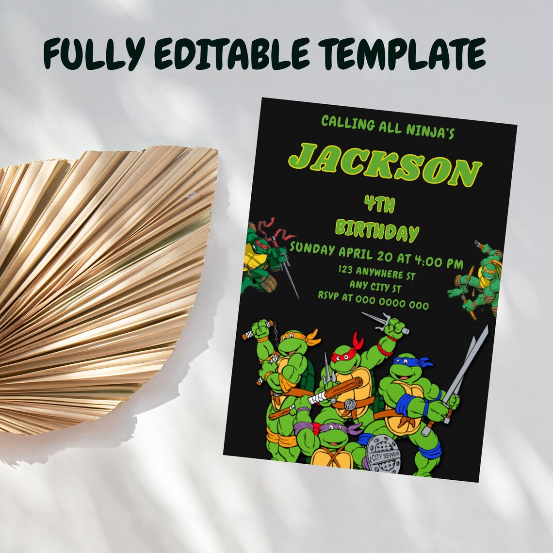 Editable Ninja Turtle Birthday Invitation | Printable Ninja Invite ...