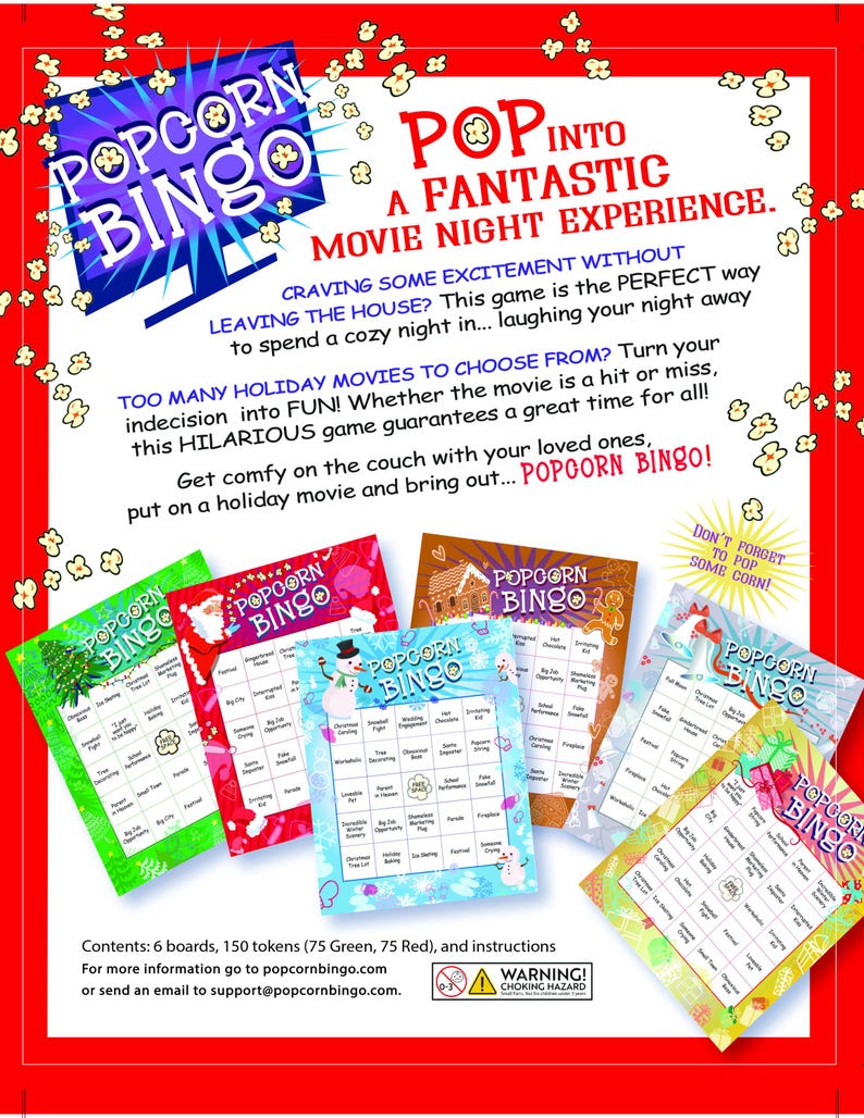 Popcorn Bingo, Board Games, Holiday Movies, Romantic Movies, Friends ...