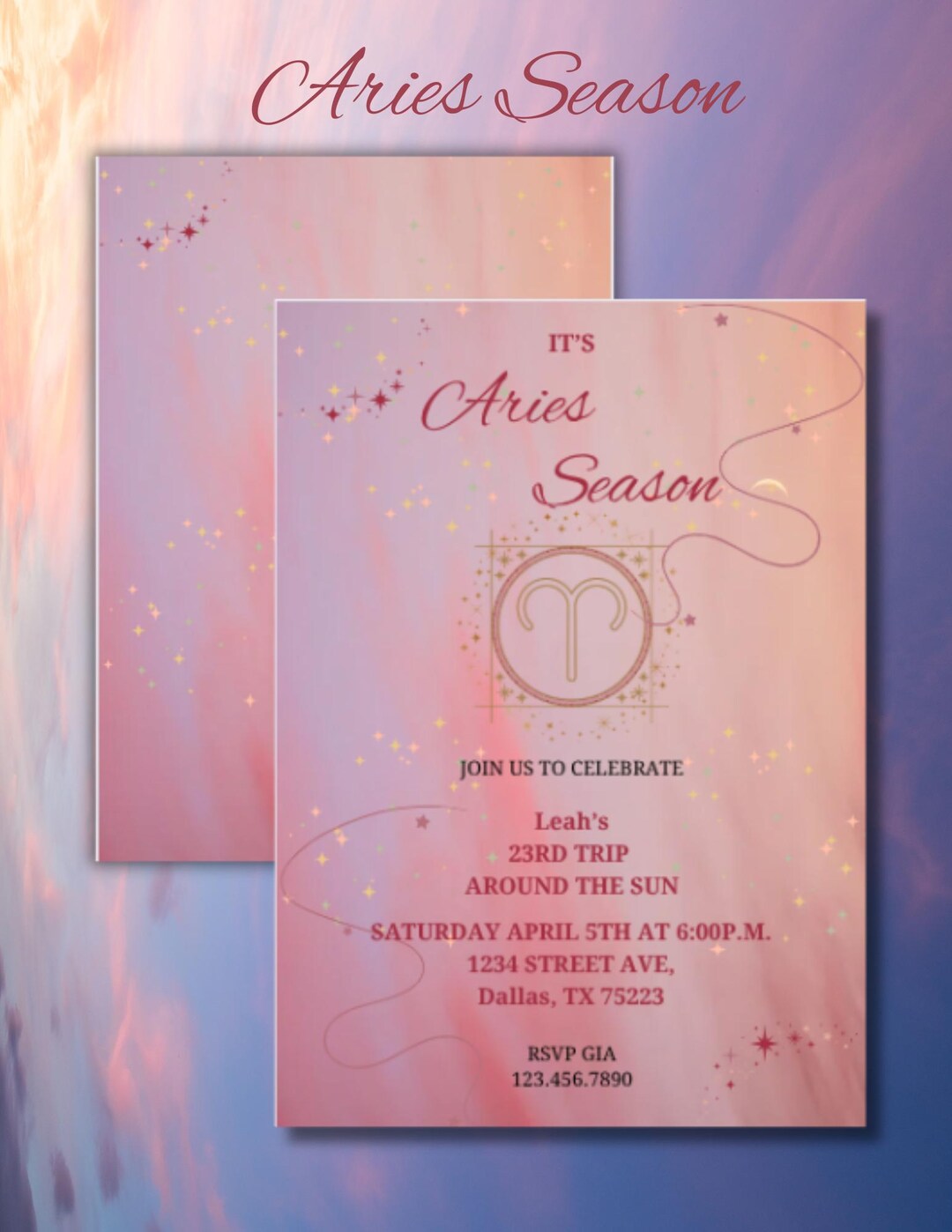 Aries Season Birthday Party Invitation – 5x7 Editable Canva Template ...