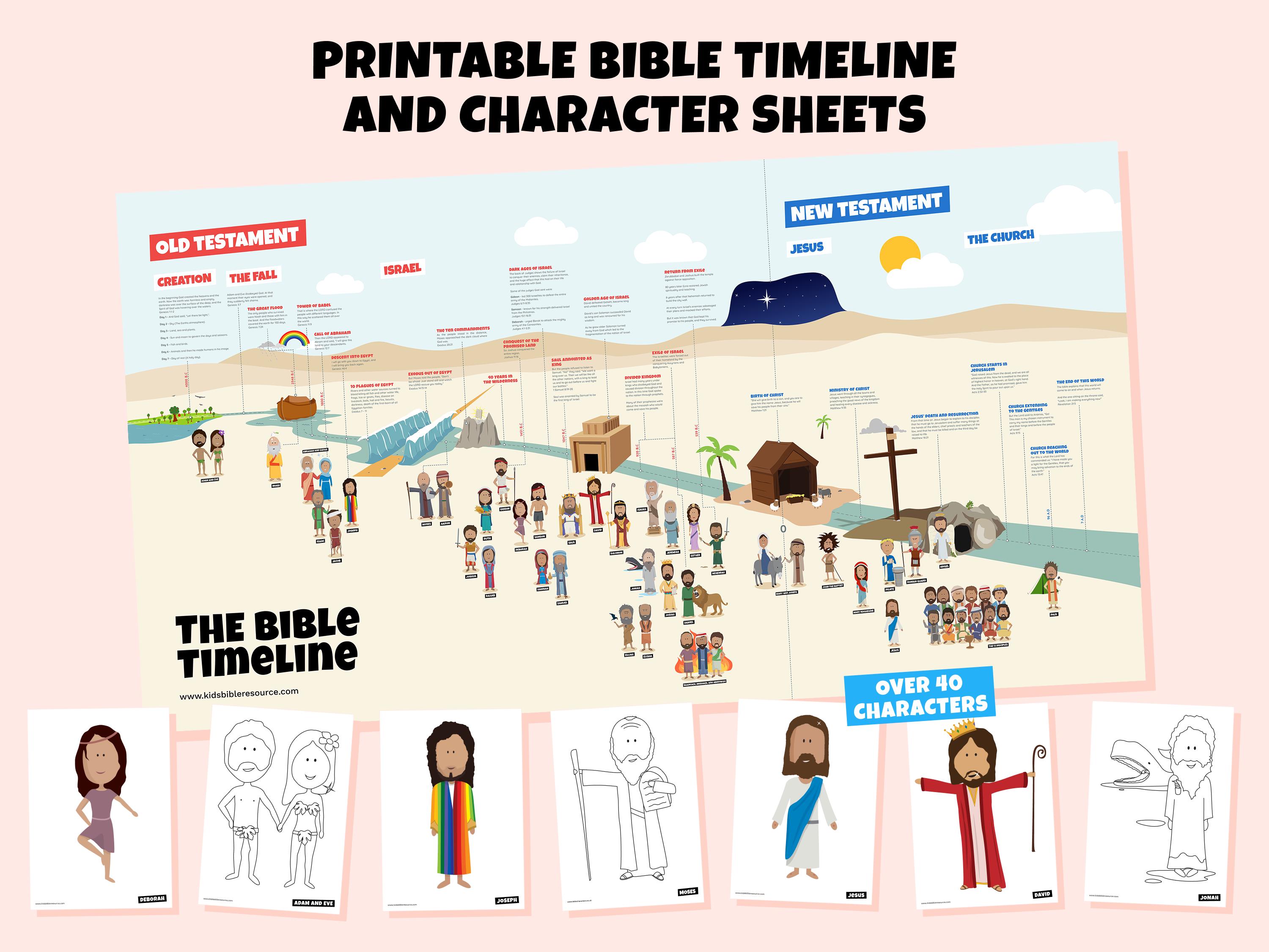 Printable Kids Bible Timeline & Character Sheets: Homeschool Sunday ...