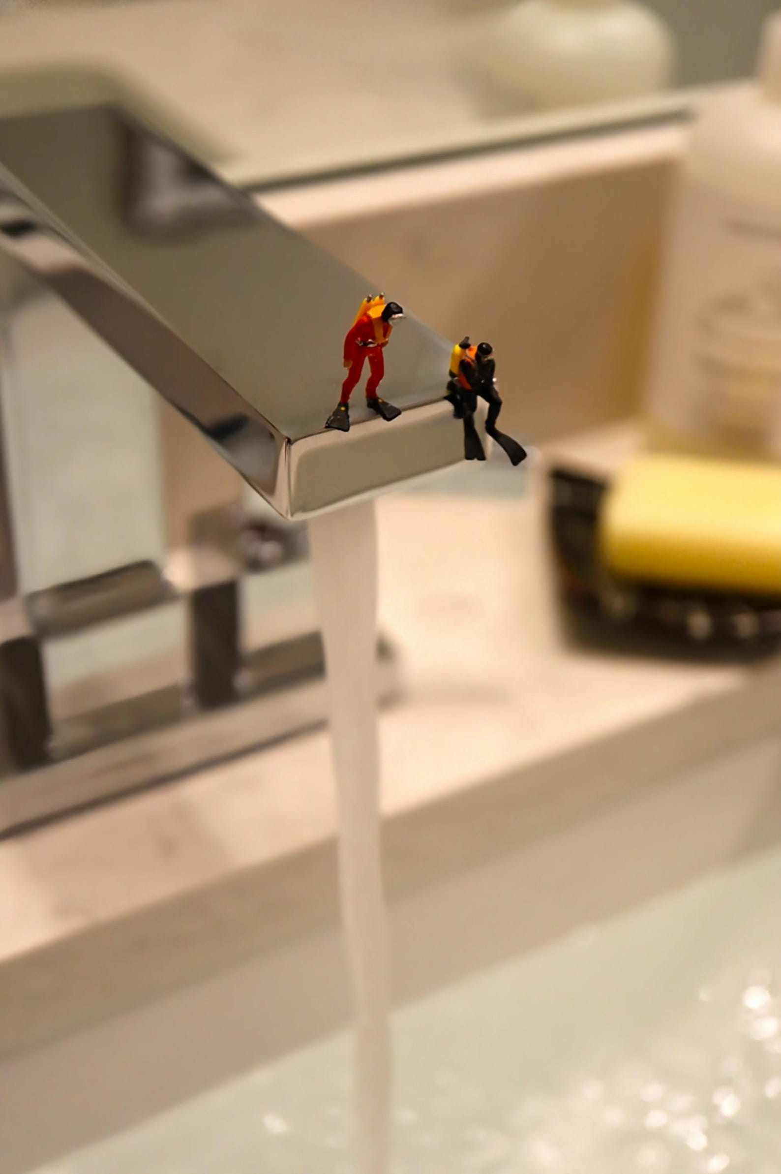 Miniature Scuba Divers Prepare to Enter Bathroom Sink (digital Download ...