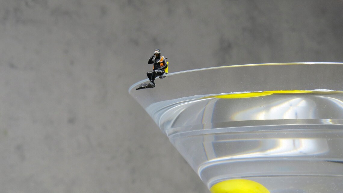 Miniature Scuba Diver in Martini Art Print, Whimsical Surreal Funny ...