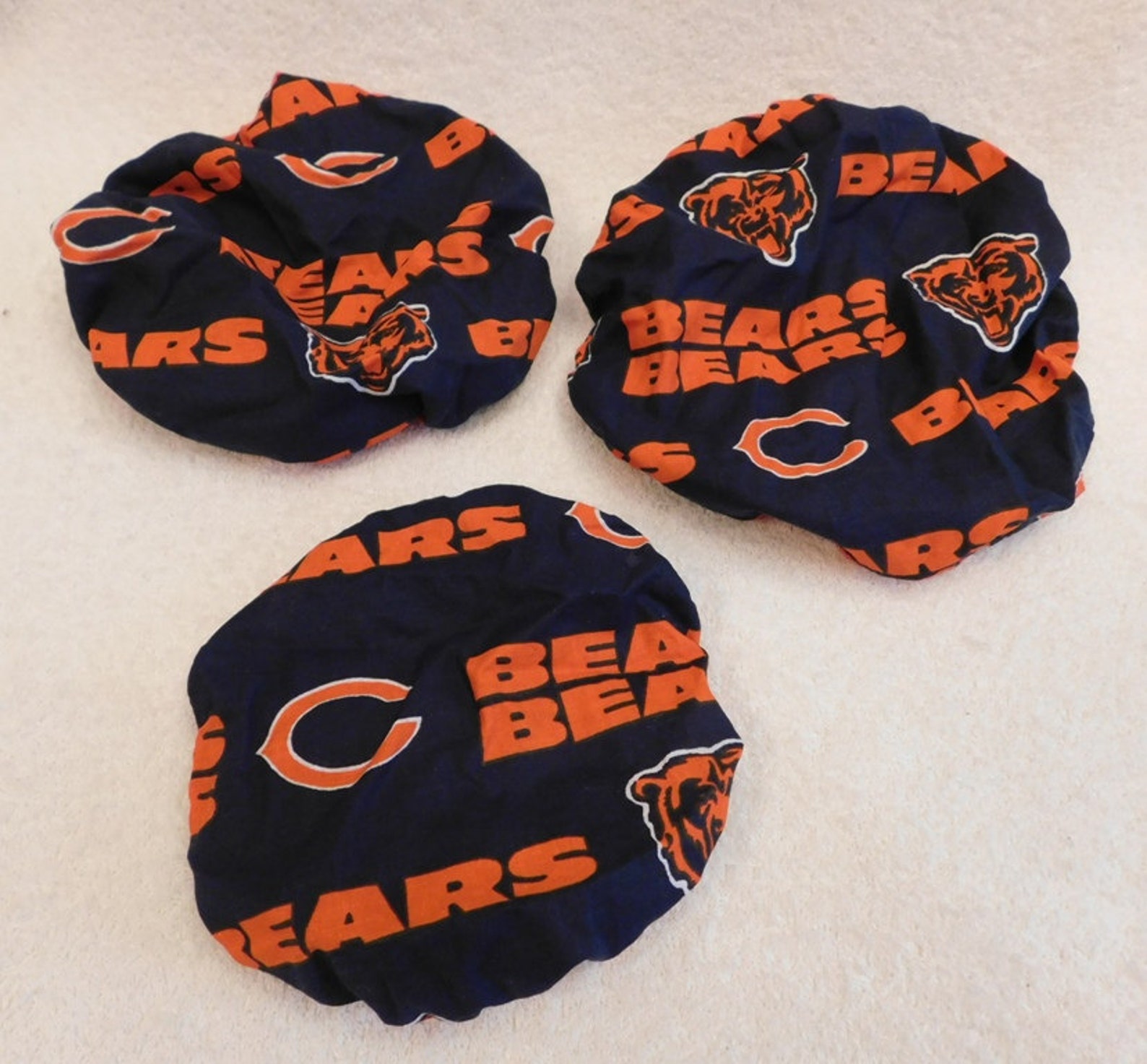 Handmade Set of Three Reusable Chicago Bears Bowl Covers, Elastic Bowl ...