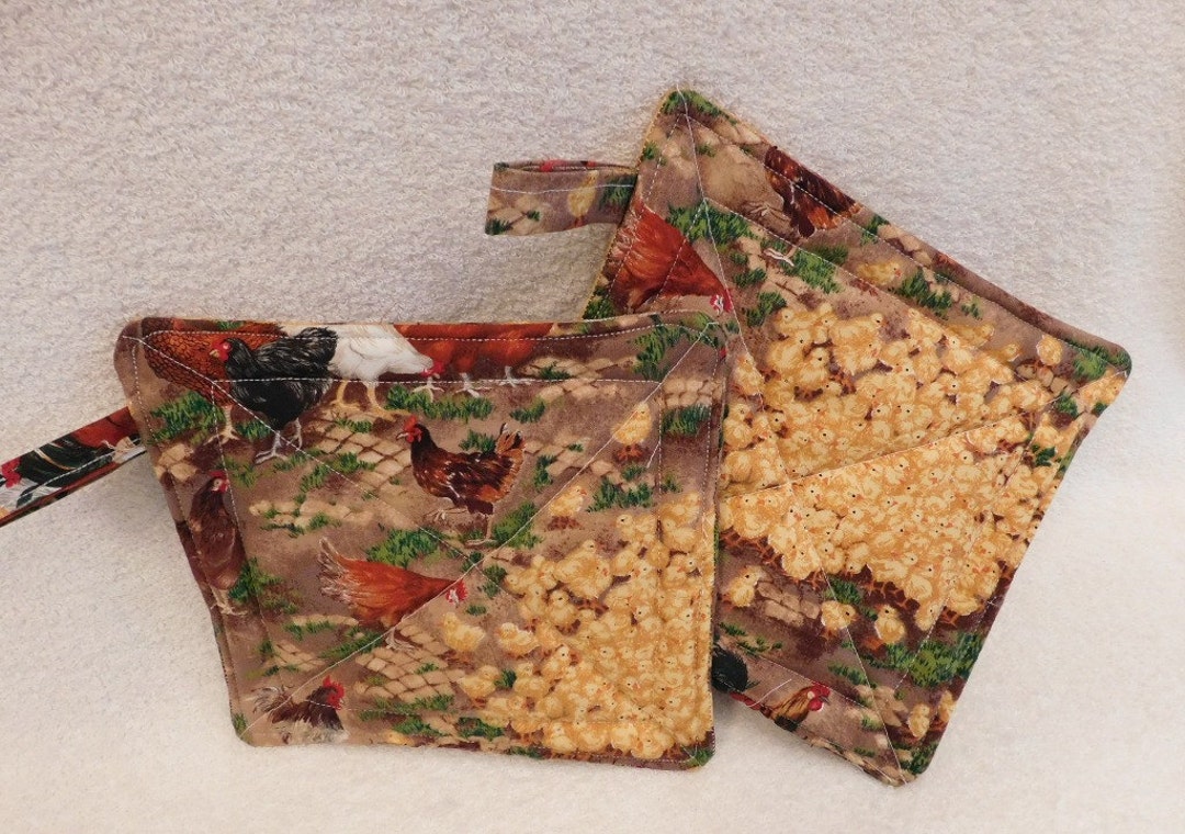 Handmade Chicken & Chick Hot Pads: Quilted Country Kitchen Trivet - Etsy
