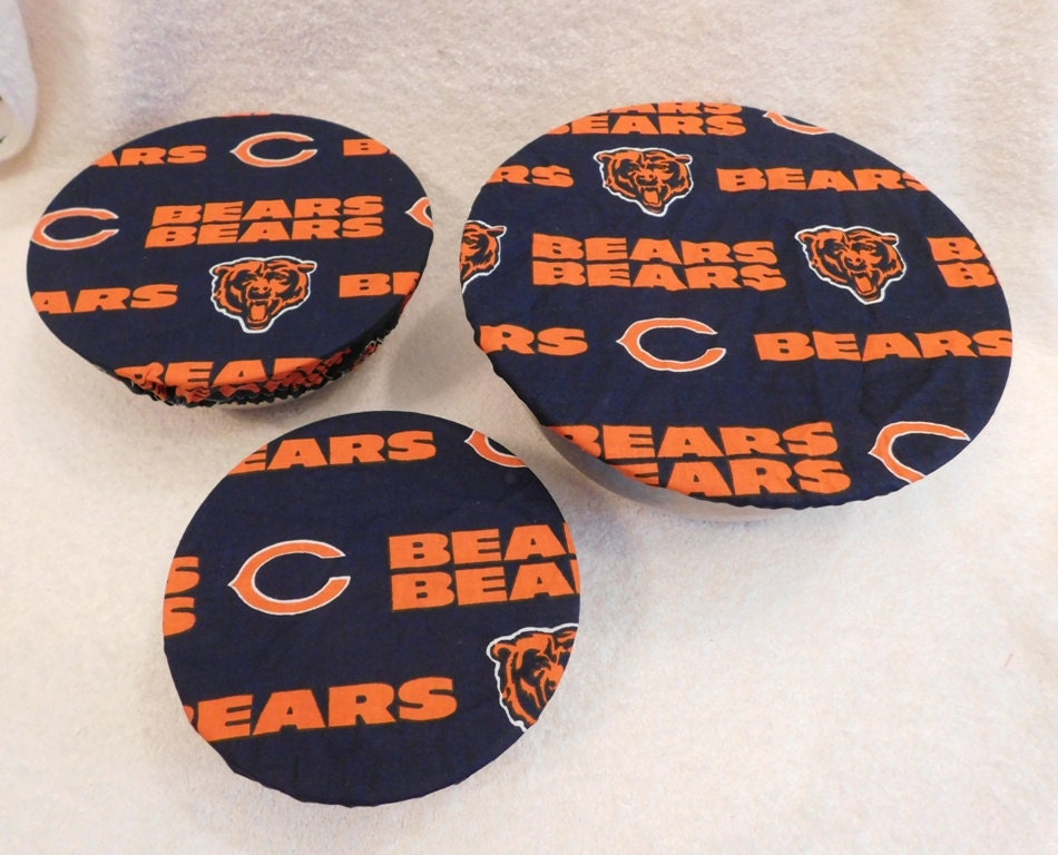 Handmade Set of Three Reusable Chicago Bears Bowl Covers, Elastic Bowl ...