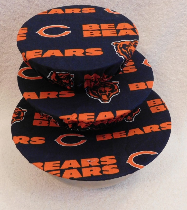 Handmade Set of Three Reusable Chicago Bears Bowl Covers, Elastic Bowl ...