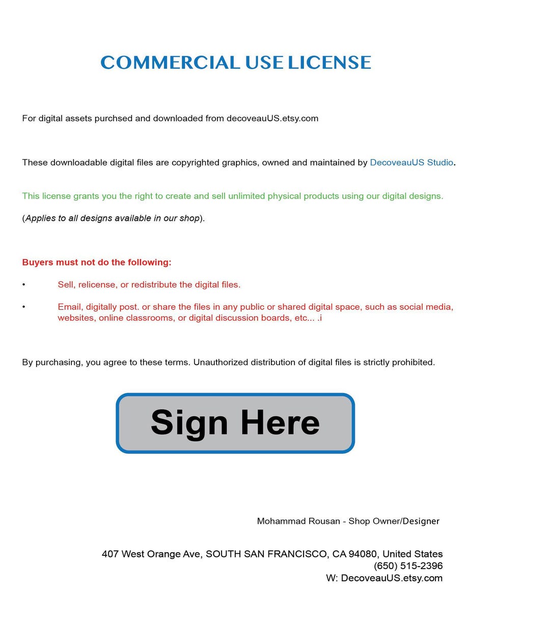 Commercial Use License | Buy One for the Whole Shop - Etsy UK