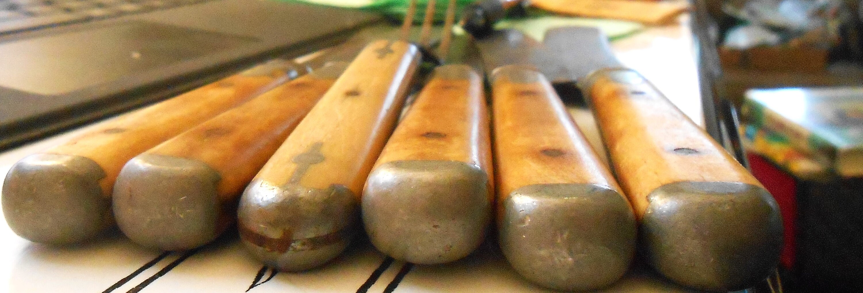 Antique 6pc Flatware Pewter Inlay & Horn Handle Carbon Steel Knives ...