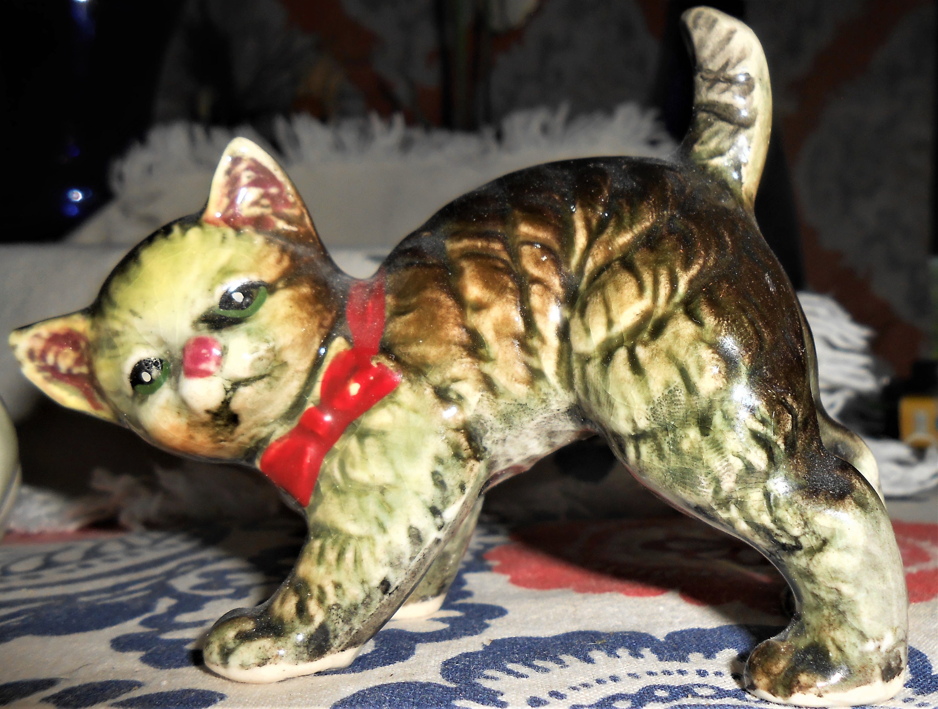 Vintage 2pc Set Miniature Cat Figurine Japan Hand Painted Kasuga Ware ...