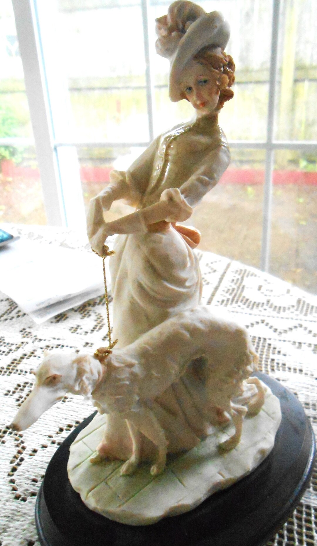 1984 PUCCI ARNART Bisque Porcelain Victorian Lady Walking Afghan Hound ...