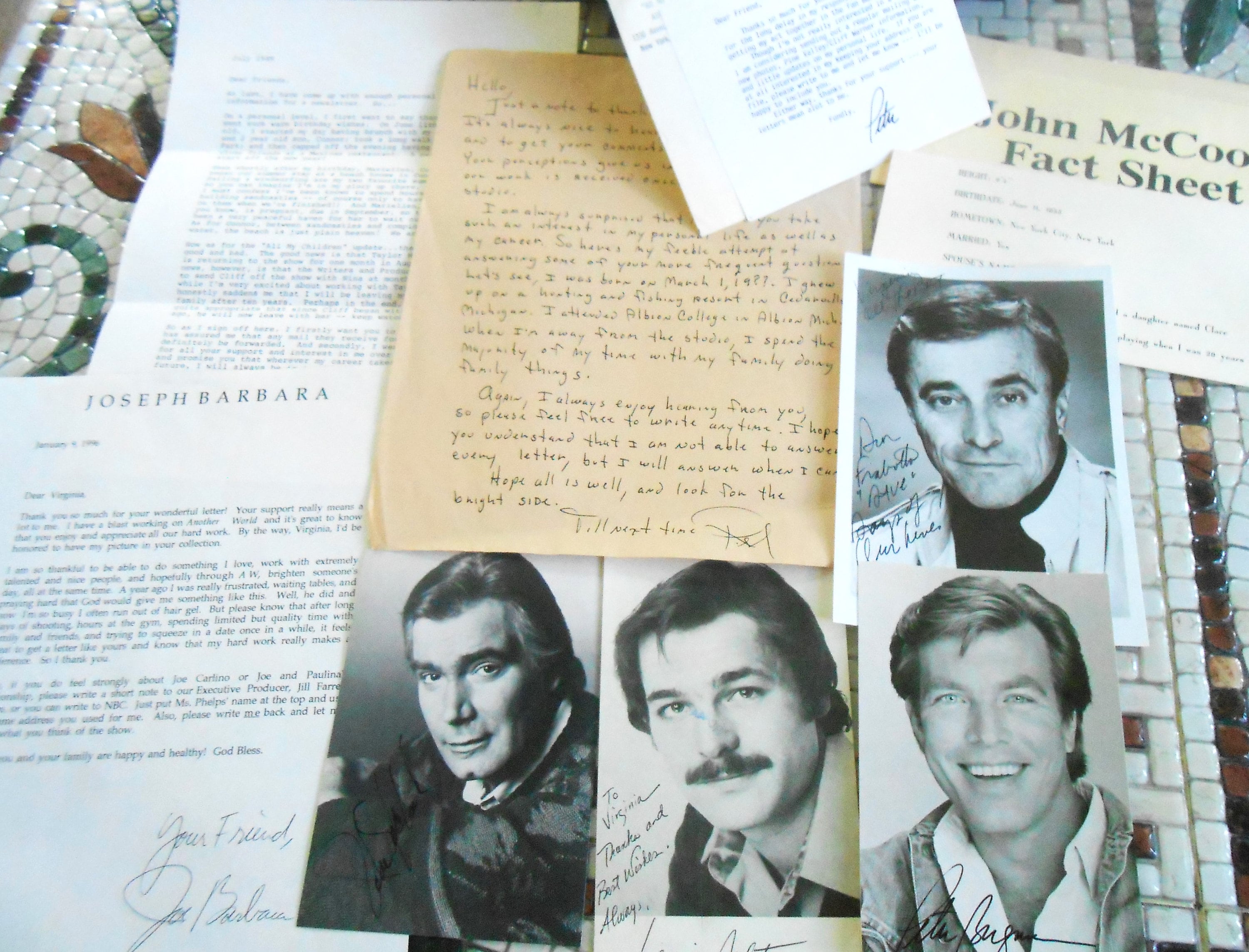 1980's-90's Soap Opera Actor Photos Letters Memorabilia Autograph Fan ...