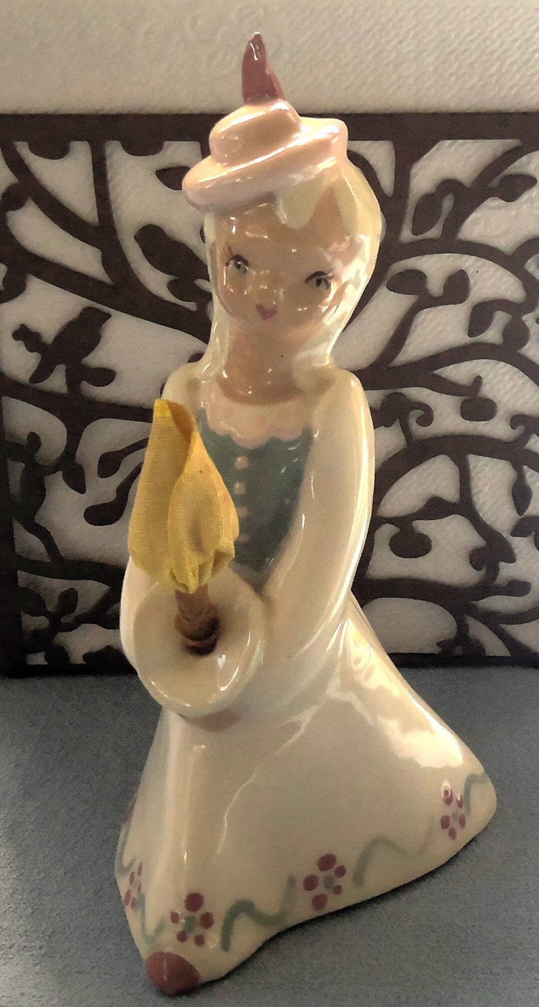 Mid Century Yona Girl With Yellow Flower Figurine Pastel on White 5 1/2 ...