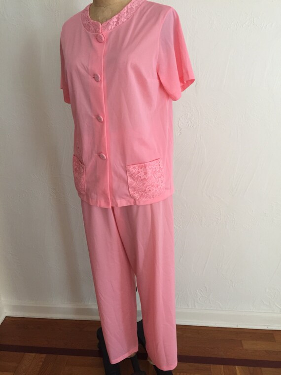 Coral Peach Sherbet Vintage SHADOWLINE Nylon Pajamas … - Gem