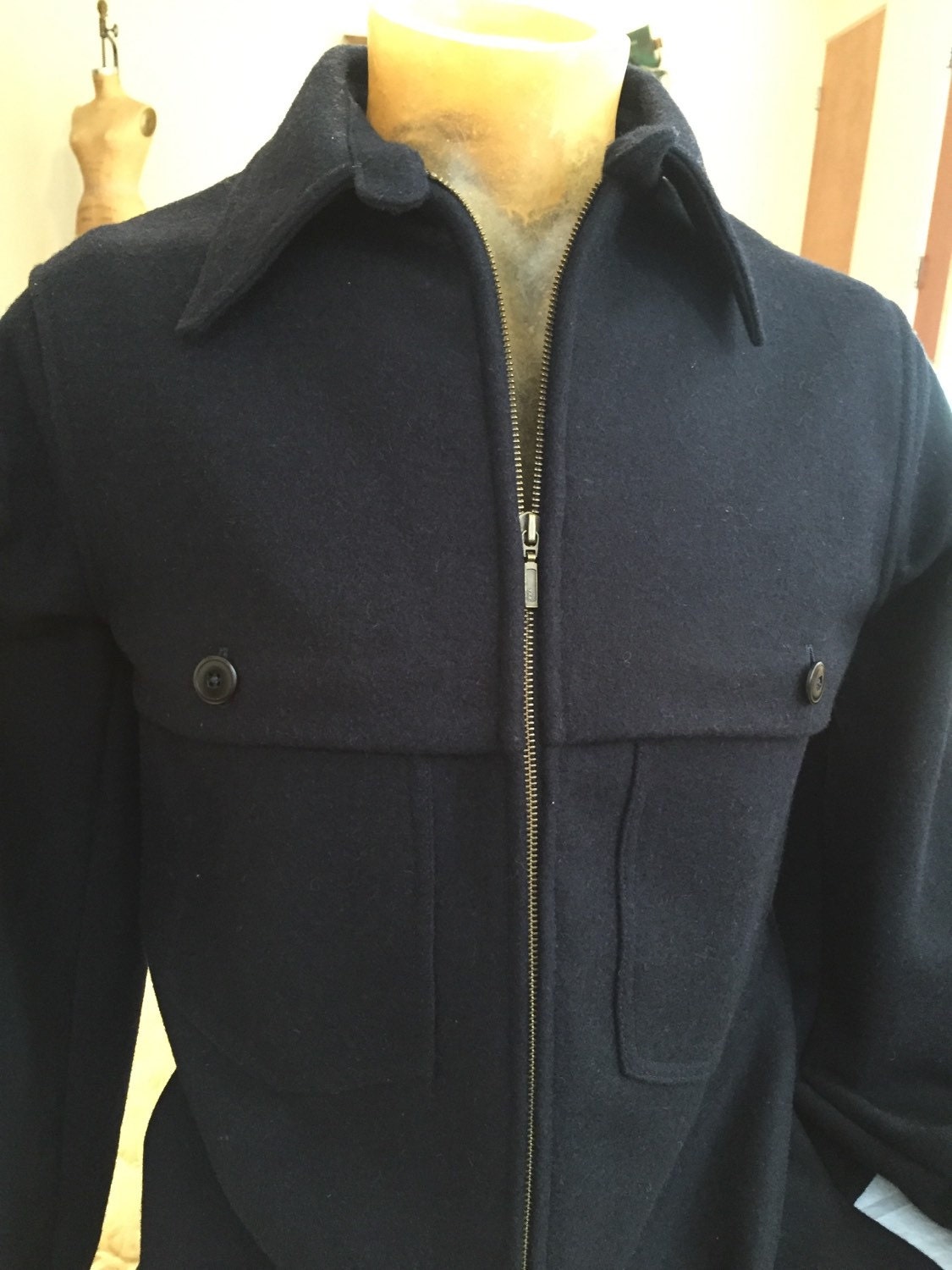 Men's Zipper Front Heavy Navy Wool Mod Sailors Jacket Vintage J ...