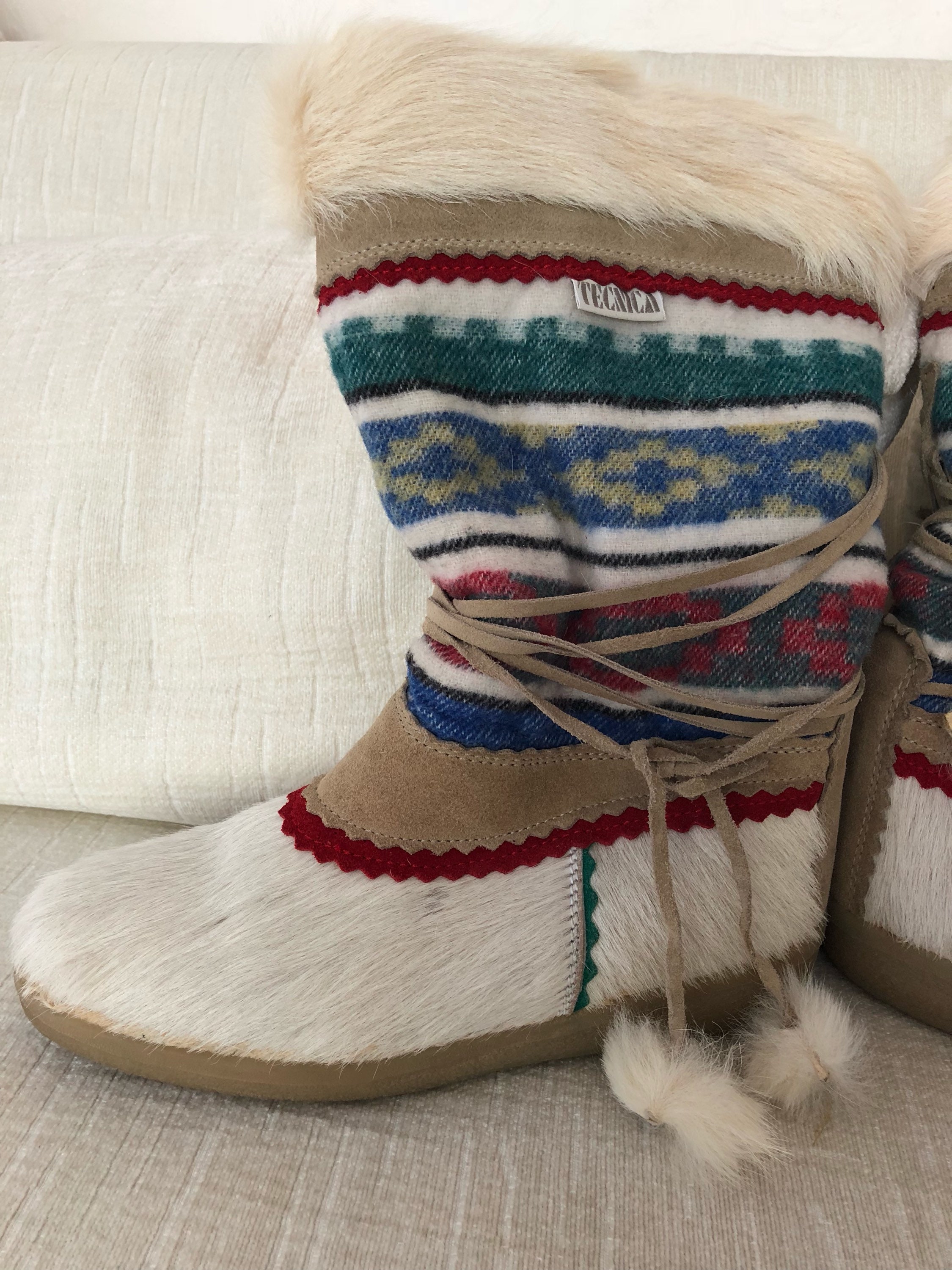 Fun Indian Blanket Ivory Goat Fur Vintage TECNICA Italy Après-ski ...