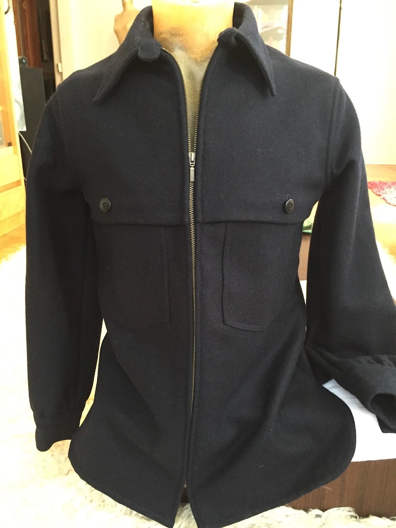Men's Zipper Front Heavy Navy Wool Mod Sailors Jacket Vintage J ...