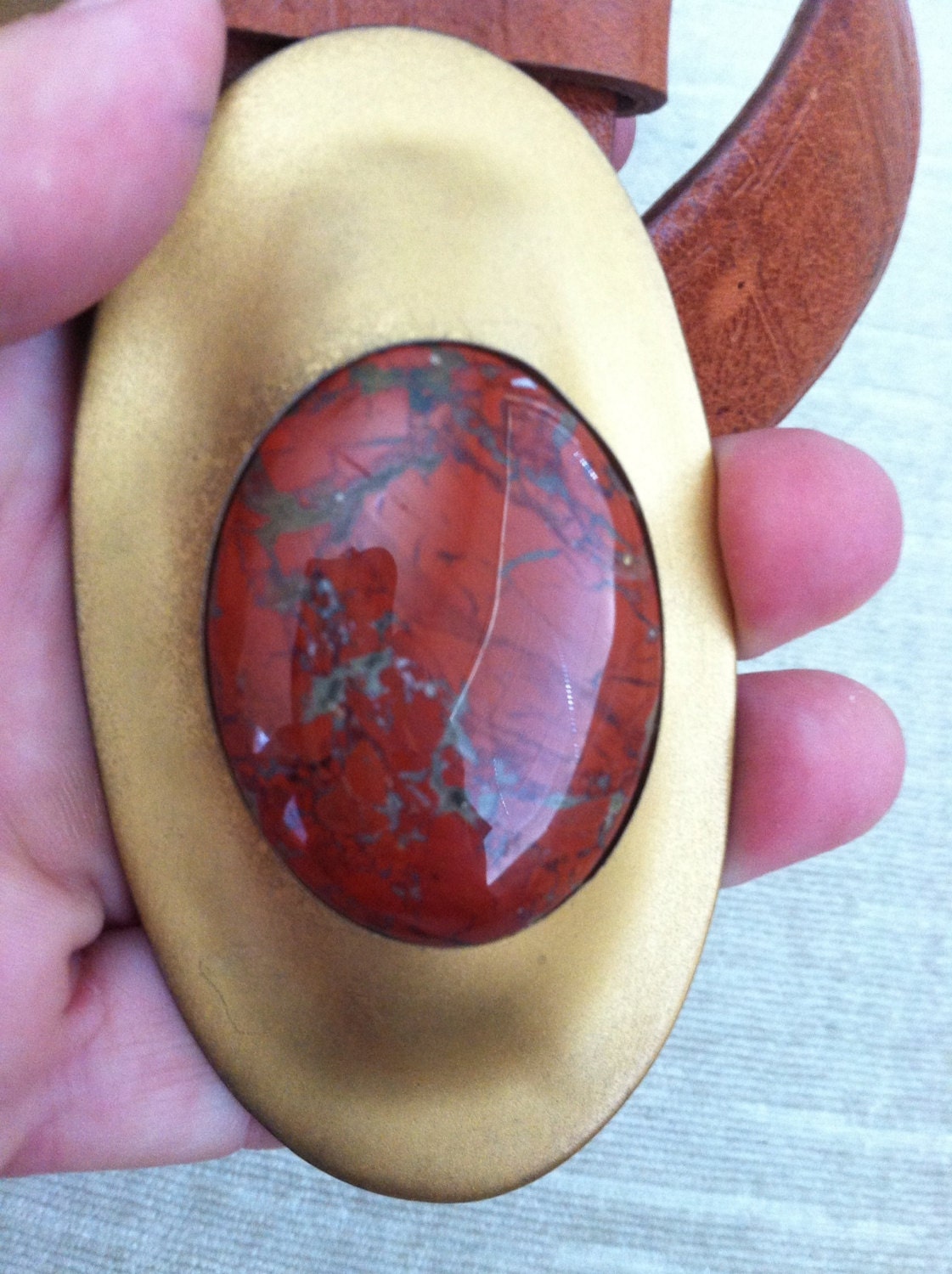 Matte Gold and Rust Gray Streaked Agate Buckle Vintage ELAINE | Etsy