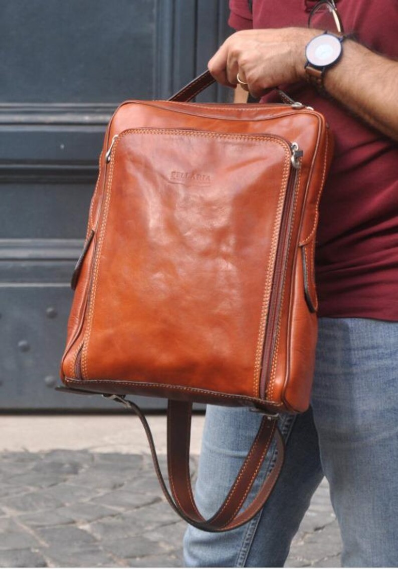 Testaccio Italian Leather Backpack | Unisex Handmade Bag for Men ...