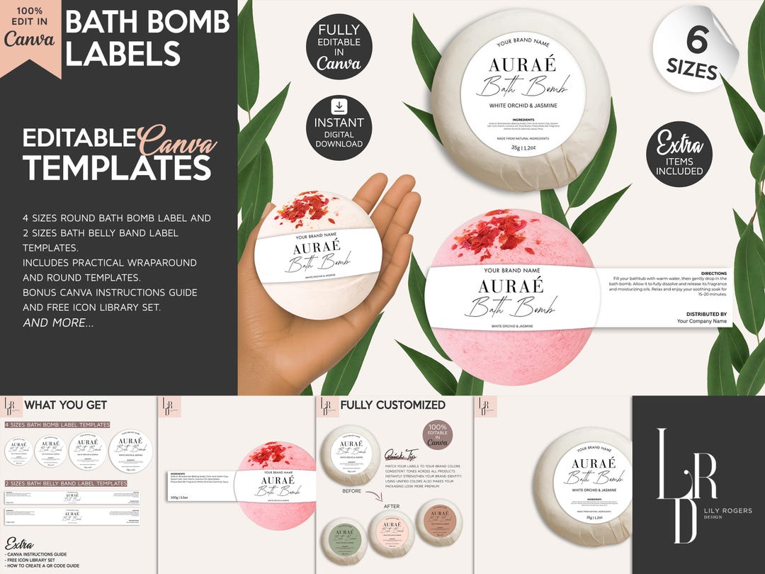 Bath Bomb Label Templates, DIY Printable Band Label, Custom Wrap Around ...