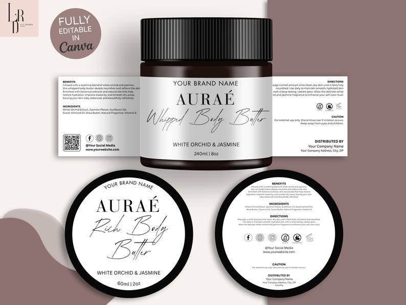 Jar Label Templates, DIY Body Product Labels, Face Cream Design, Round ...