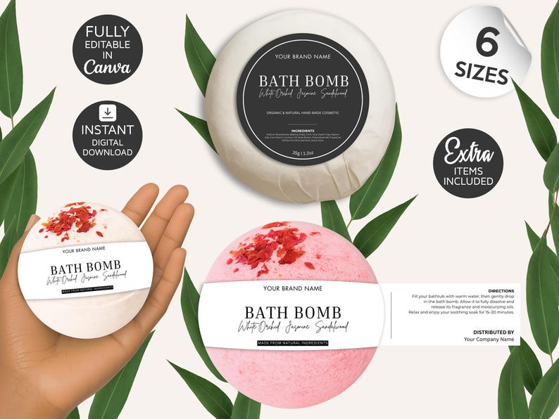 Bath Bomb Label Templates, DIY Printable Band Label, Custom Wrap Around ...