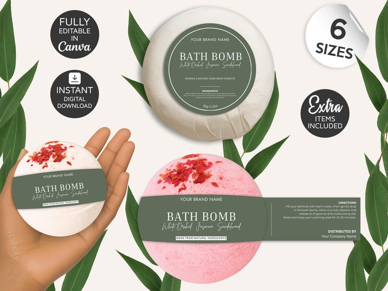 Bath Bomb Label Templates, DIY Printable Band Label, Custom Wrap Around ...