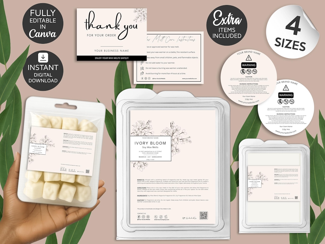 Wax Melt Label Templates, DIY Snap-bar Clamshell Label Design, Soy Wax ...