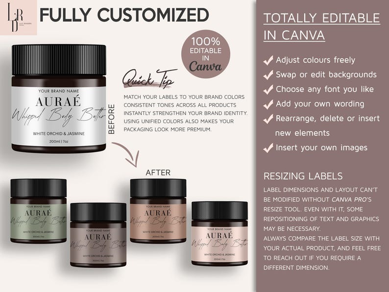 Jar Label Templates, DIY Body Product Labels, Face Cream Design, Round ...