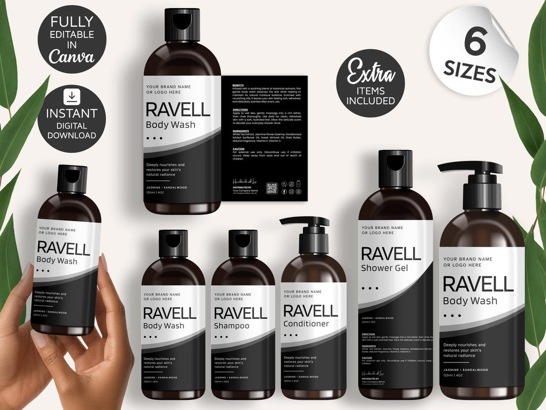 Cosmetic Bottle Label Templates, DIY Body Product Canva Labels, Shampoo ...