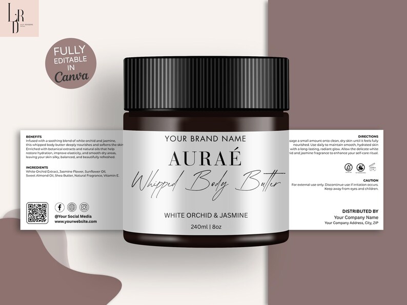 Jar Label Templates, DIY Body Product Labels, Face Cream Design, Round ...