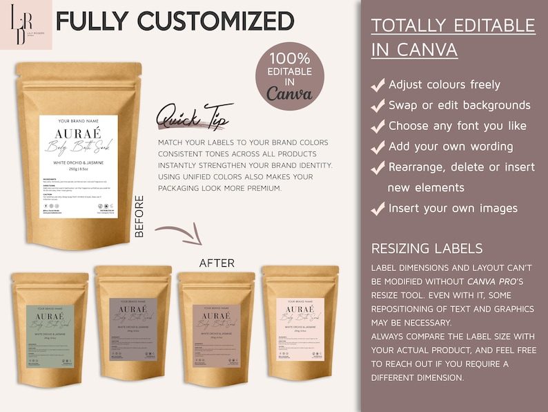 Pouch Label Templates for Canva, DIY Bath Salts Label, Custom Pouch ...