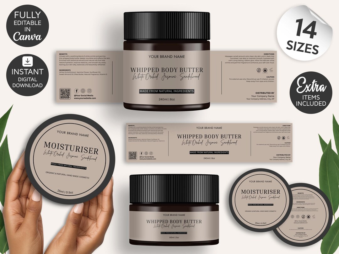 Jar Label Templates, DIY Body Product Labels, Face Cream Design, Round ...