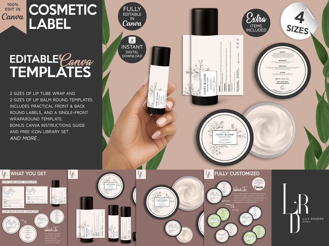 Lip Balm Label Templates for Canva, DIY Printable Chapstick Label ...